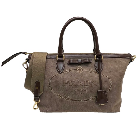 Prada | Bags | Prada Logo Jacquard Canvas 2way Shoulder Bag Brown Khaki ...